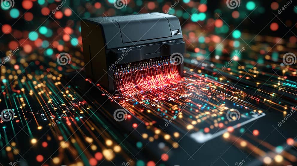 A Futuristic Printer Processing Vibrant Streams of Digital Data ...