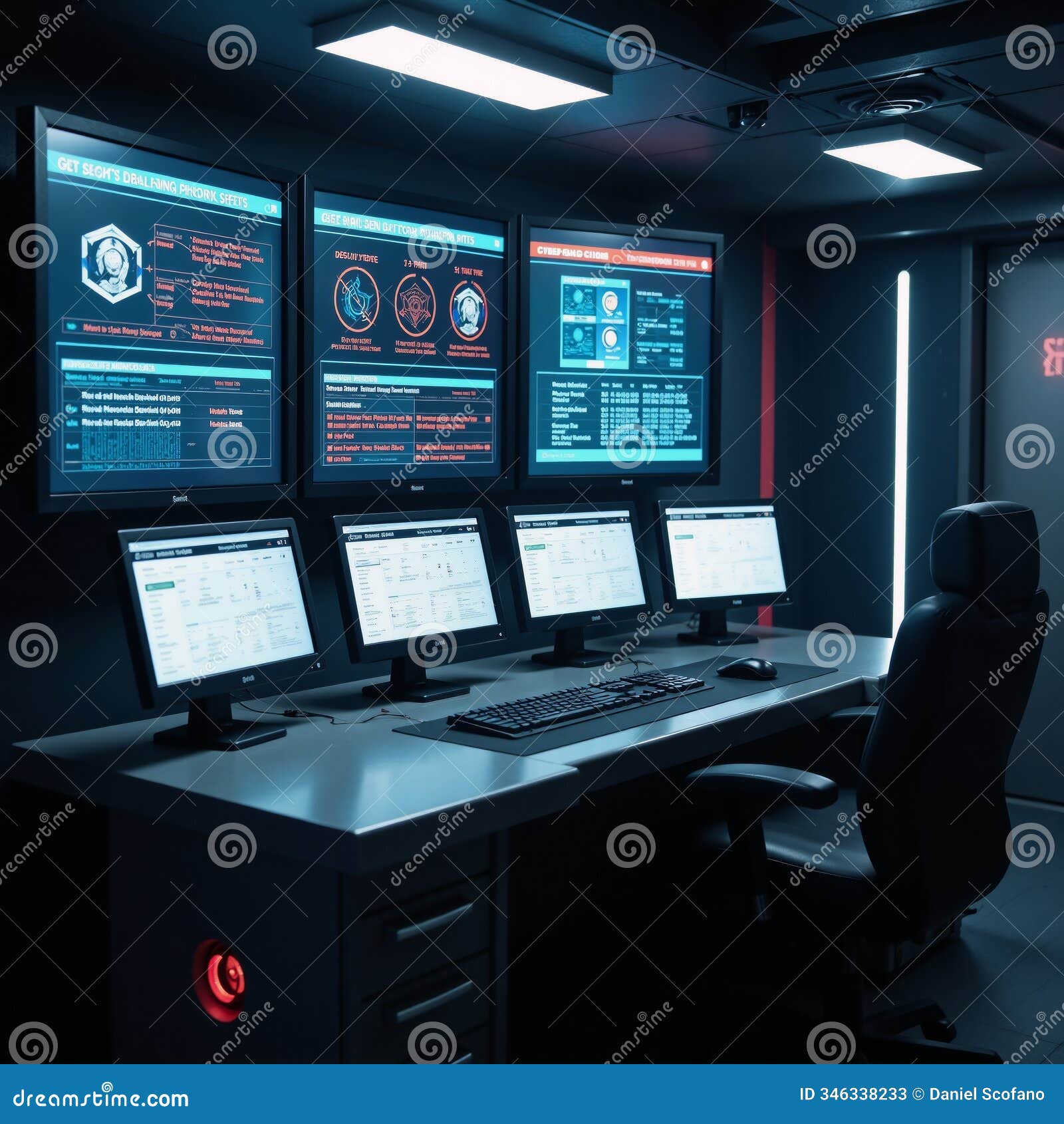 Futuristic Prison Control Room Featuring Glowing Cybersecurity Icons ...