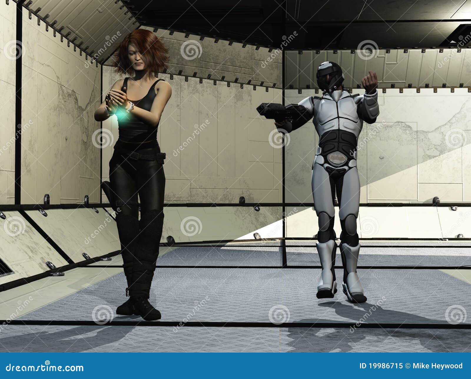 Futuristic Prisoner and Guard Stock Illustration - Illustration of ...