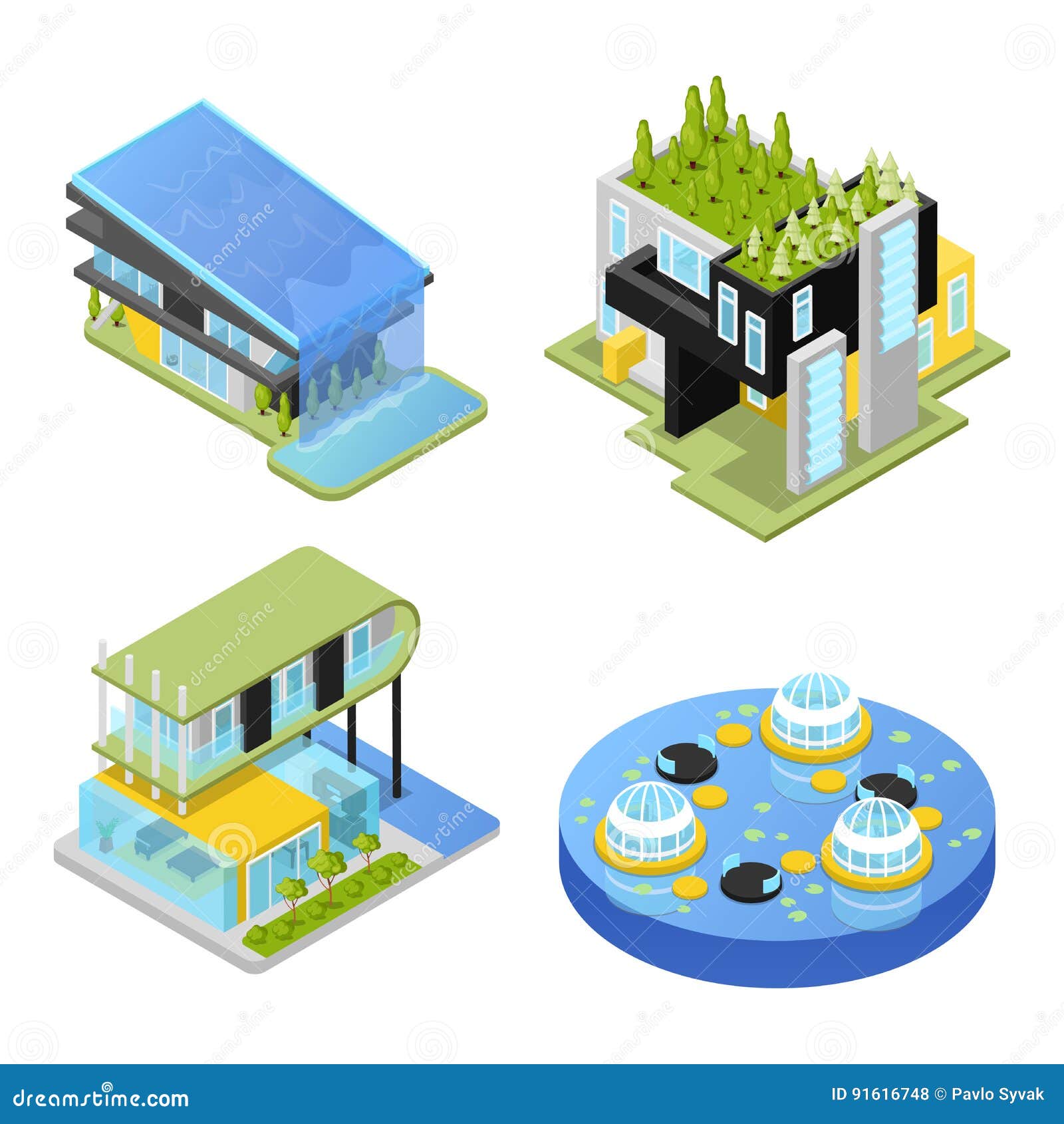 Futuristic Private Houses. Modern Architecture. Isometric Flat 3d ...