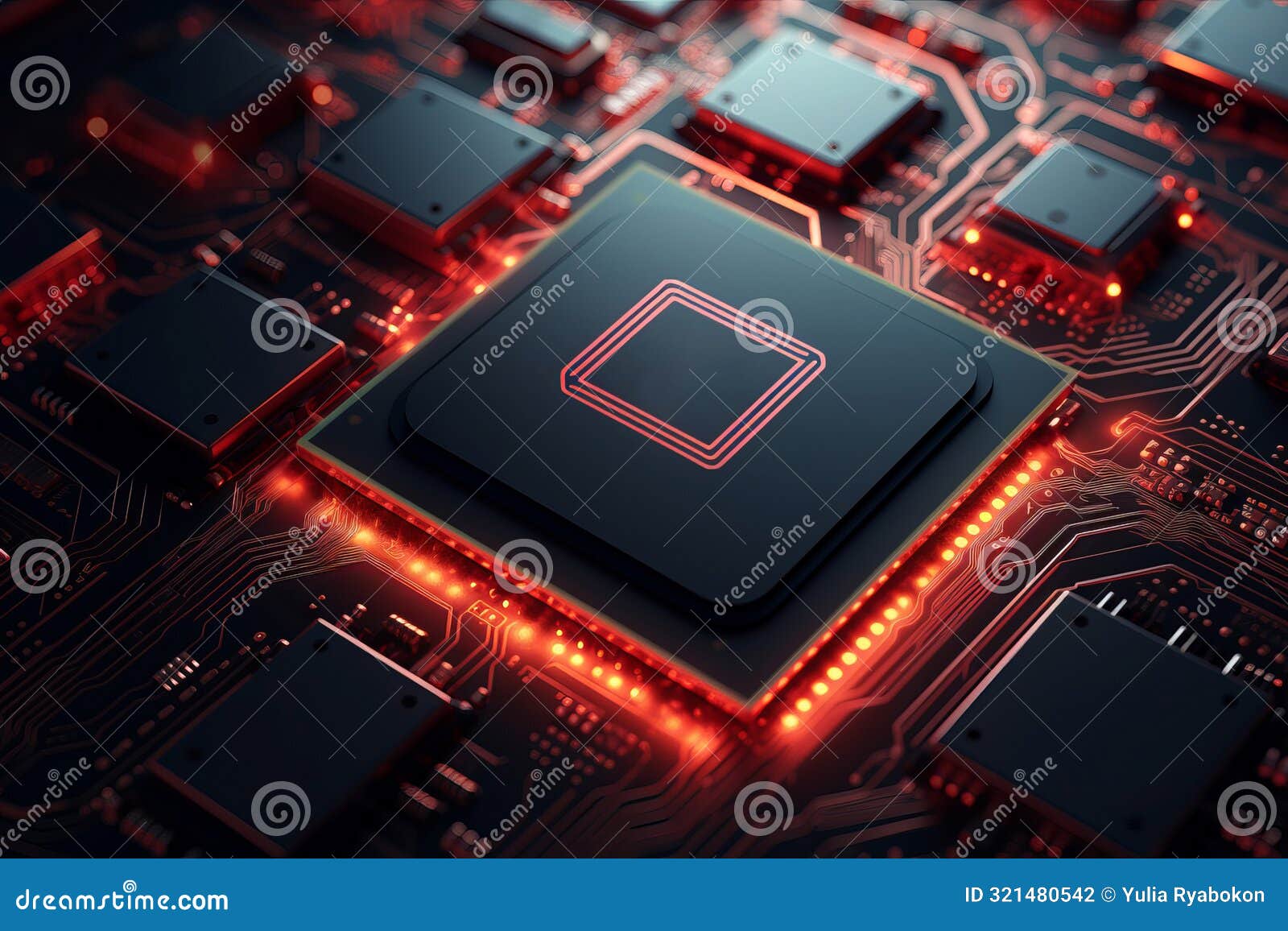 Futuristic Processor Chip on Circuit Board Stock Illustration ...