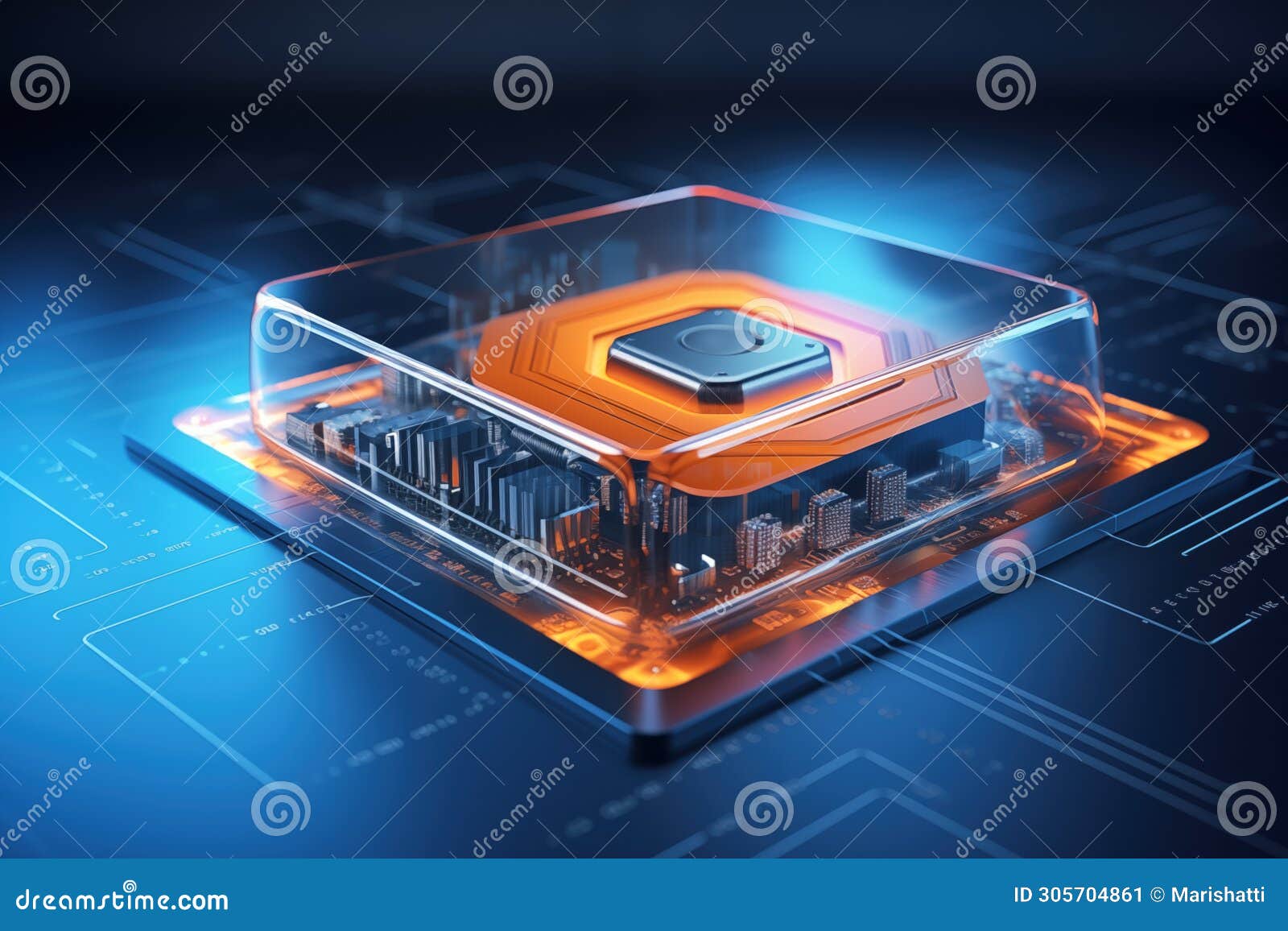 Futuristic Processor Chip On A Circuit Board Stock Illustration ...