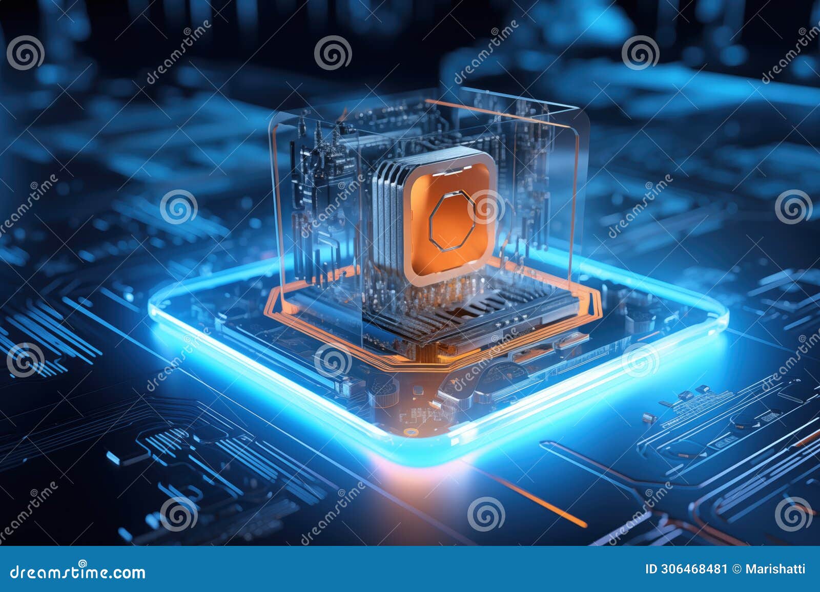 Futuristic Processor Chip On A Circuit Board Stock Illustration ...