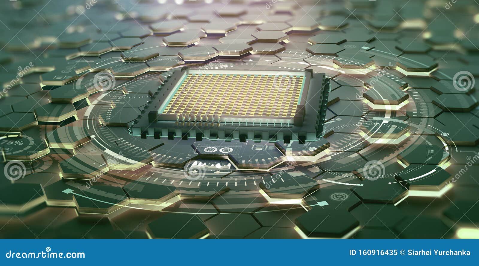 Futuristic Processor Chip On A Circuit Board Stock Illustration ...
