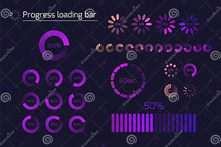 Futuristic Progress Loading Bar Icons. Set of Indicators. Download Process, Web Ui Design ...