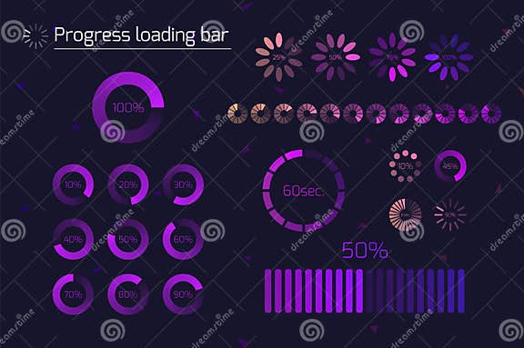 Futuristic Progress Loading Bar Icons. Set of Indicators. Download Process, Web Ui Design ...