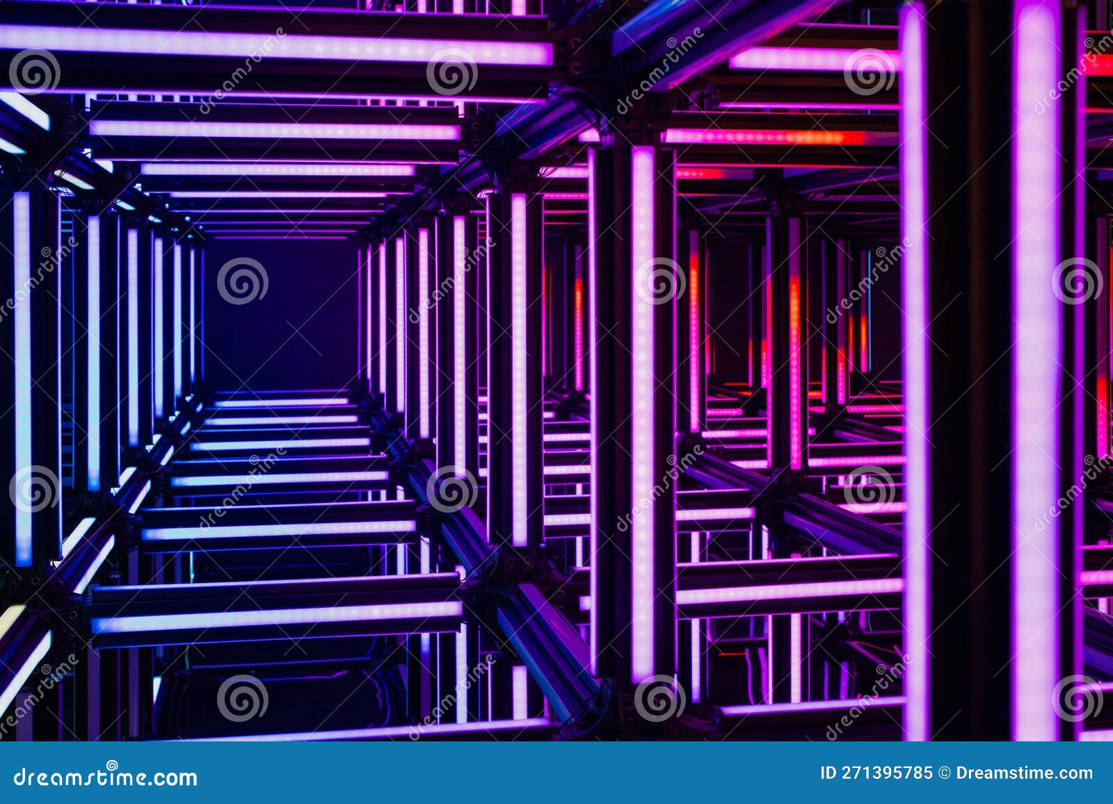 Futuristic Purple, Violet Neon Light Cube Art Installation. Technology ...
