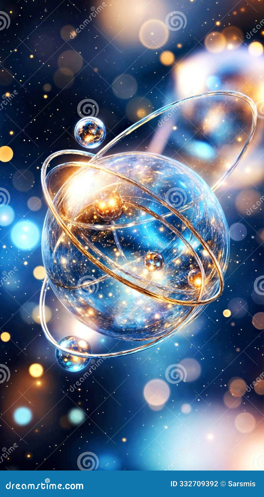 Futuristic Quantum Atom Model with Vibrant Glowing Particles on ...