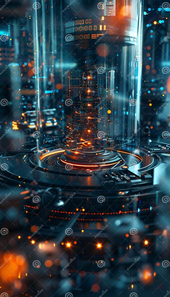 Futuristic Quantum Computer Centered with Dynamic Visualizations of Qubits and Data Flow Stock ...