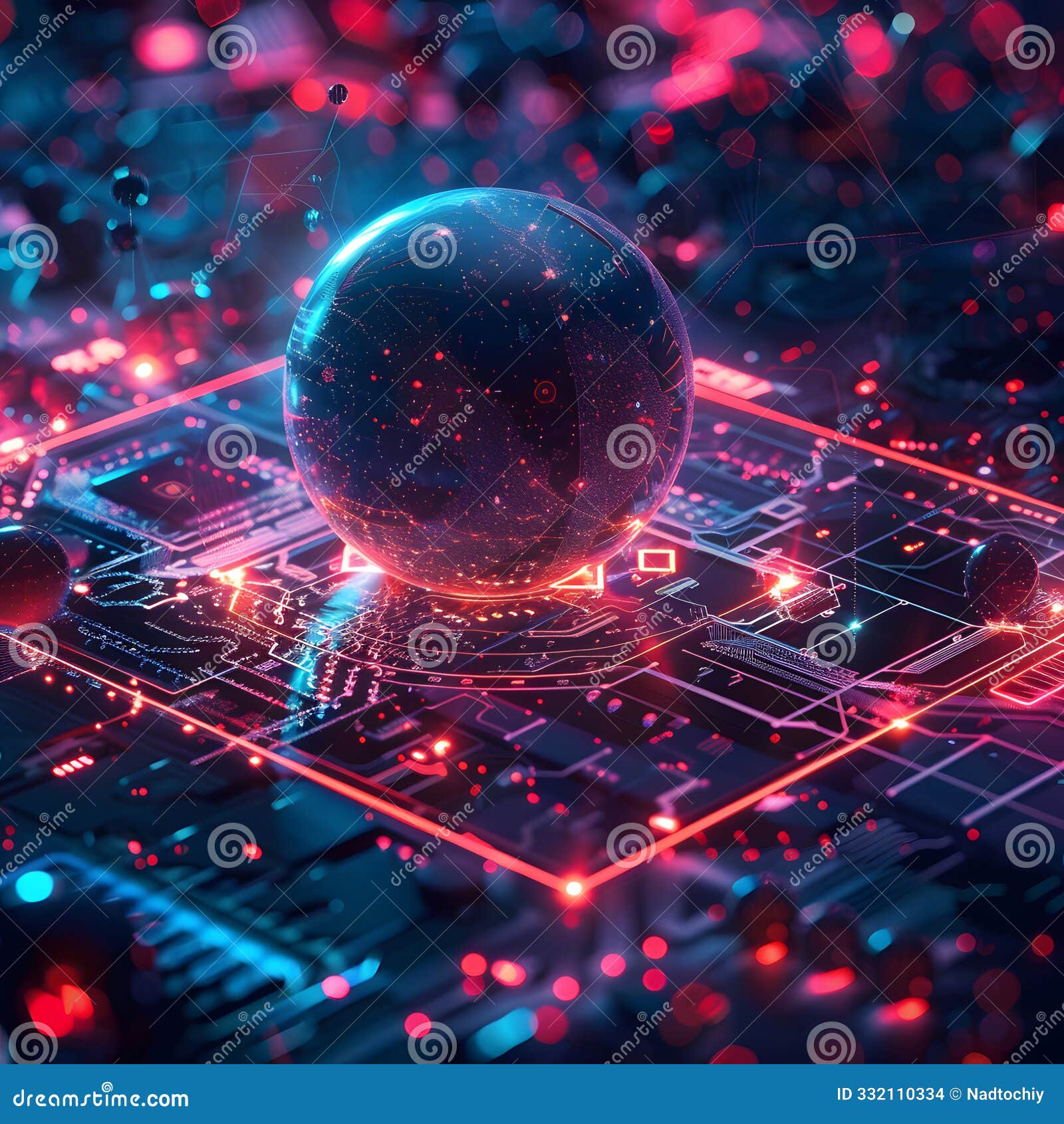 Futuristic Quantum Computer Circuit with Glowing Orb Stock Photo ...