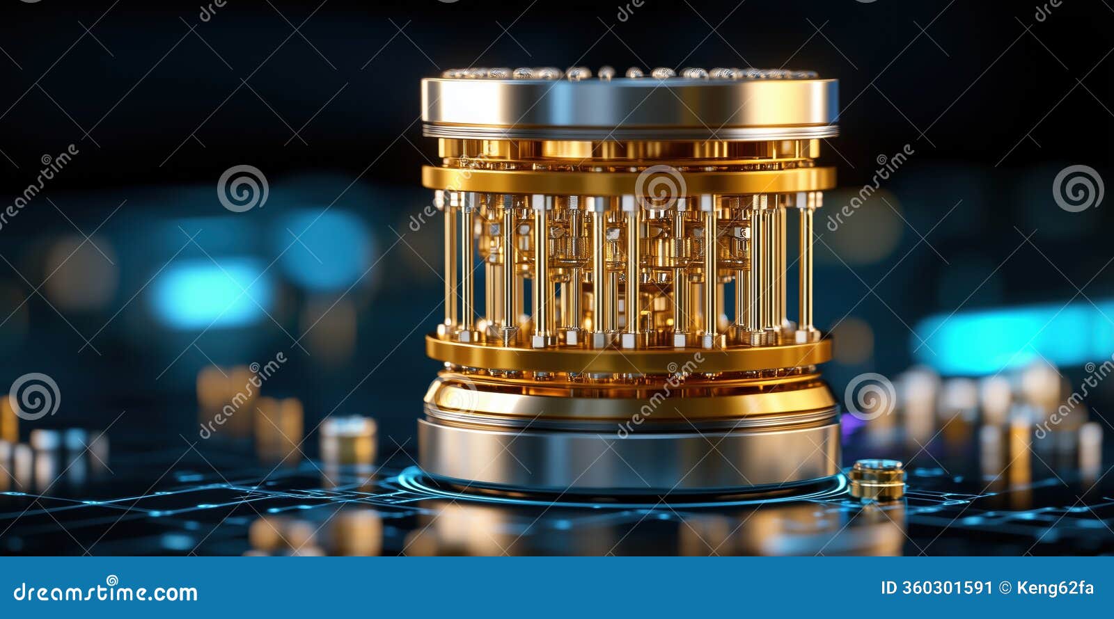 Futuristic Quantum Computer In A Dark Sci-fi Setting With Glowing ...