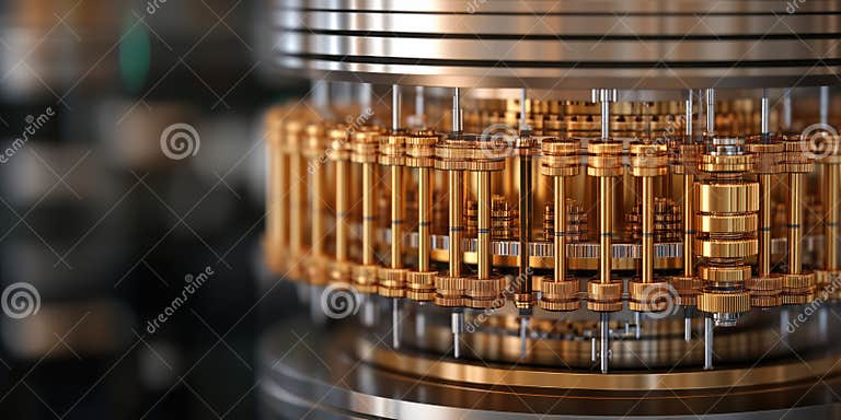 Futuristic Quantum Computer Core with Intricate Golden Components Stock ...