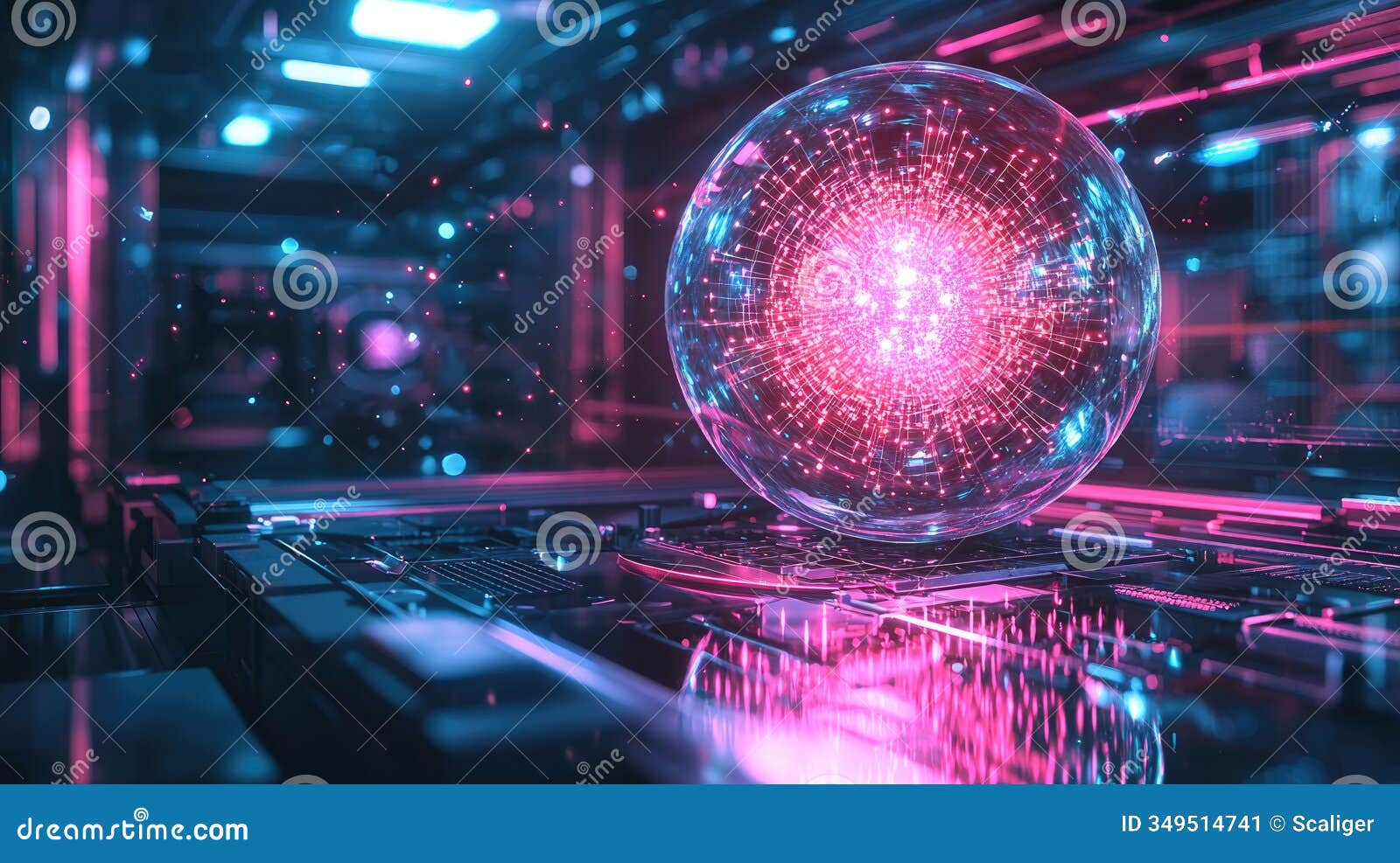 Futuristic Quantum Computer In A Dark Sci-fi Setting With Glowing ...