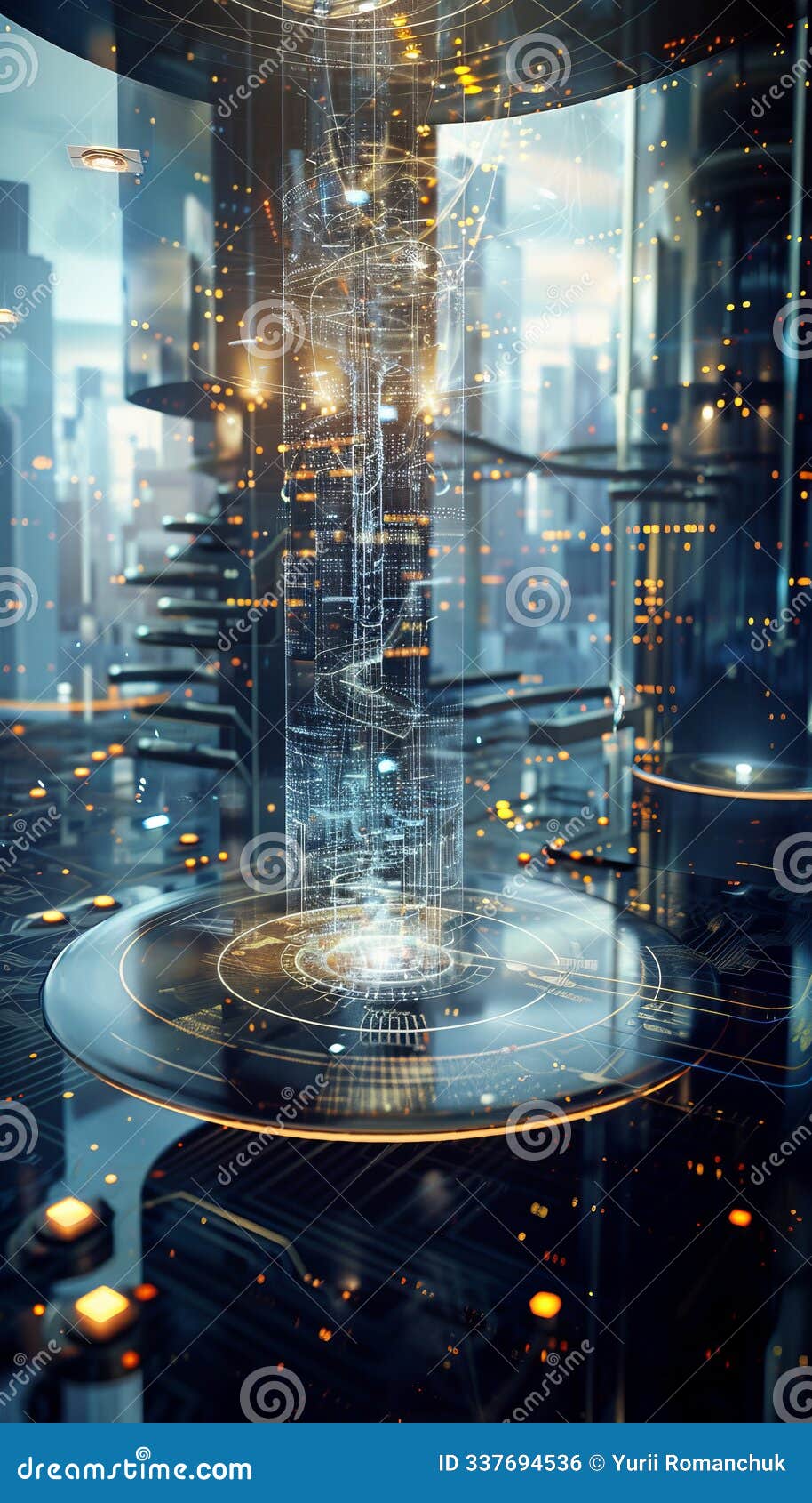 Futuristic Quantum Computer With Dynamic Qubit Visualizations And Data Flow Representations ...
