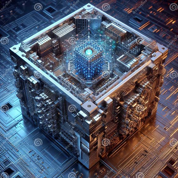 Futuristic Quantum Computing Cube with Intricate Design Details Stock Illustration ...