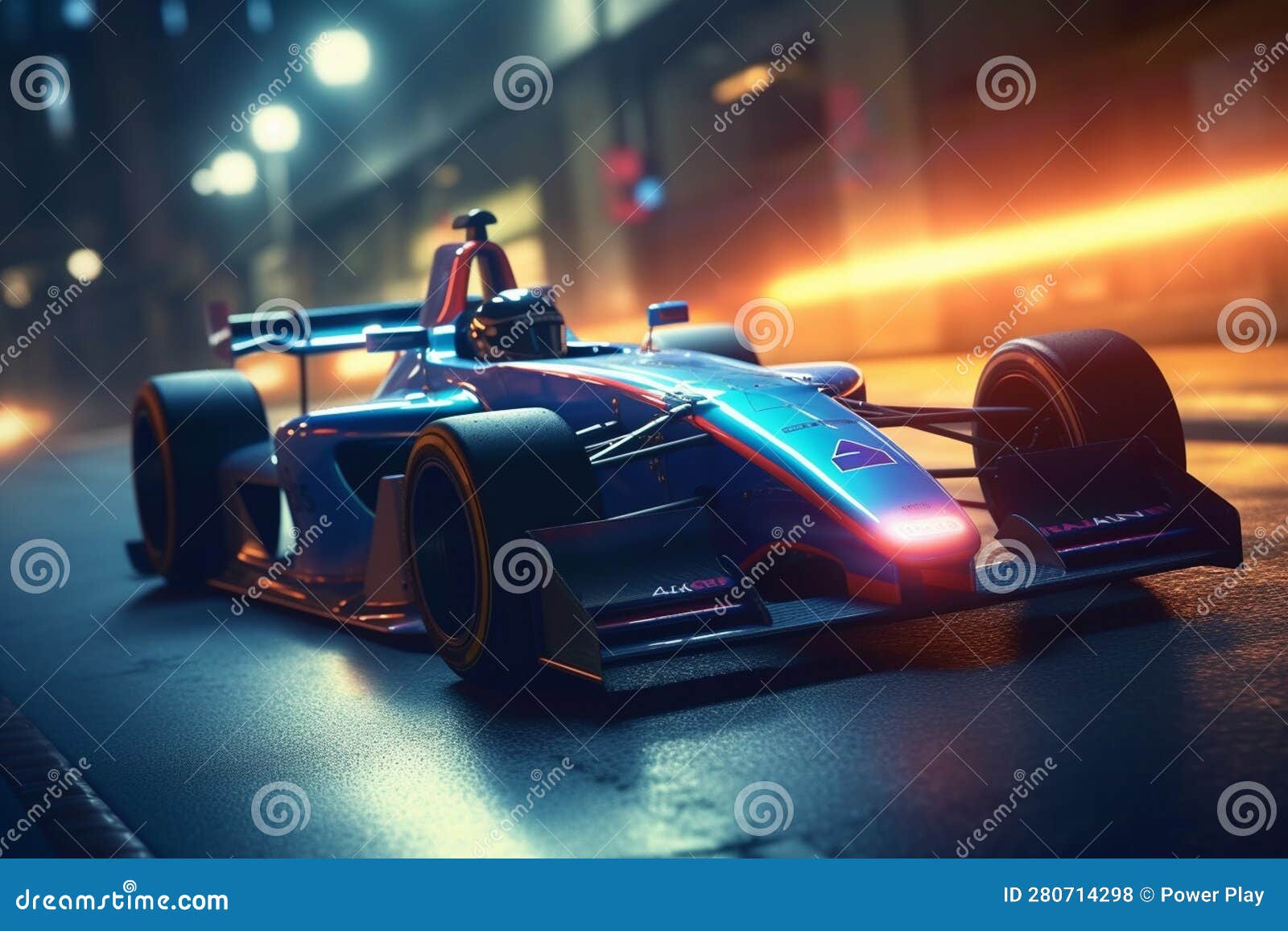 Futuristic Race Car on the Street. Light Effect 3d Rendering Stock ...