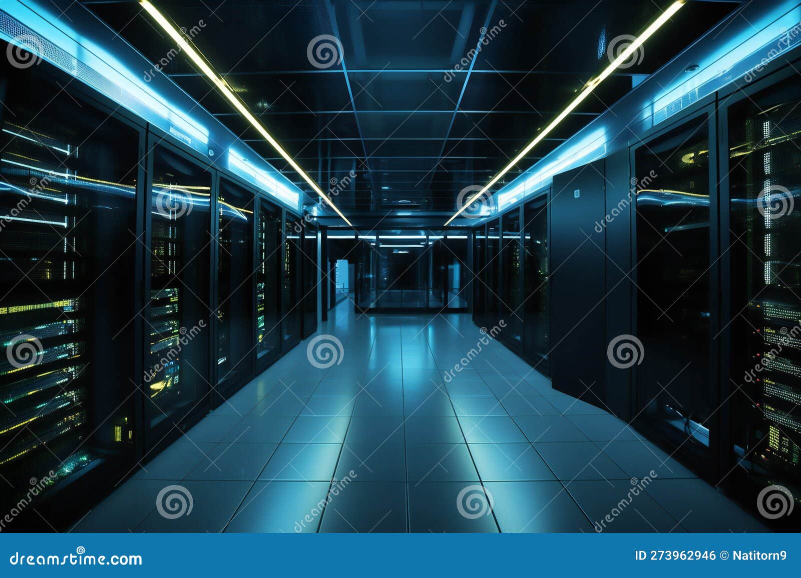 Futuristic Rackmount LED Console in High-Tech Data Centre (AI Generated ...