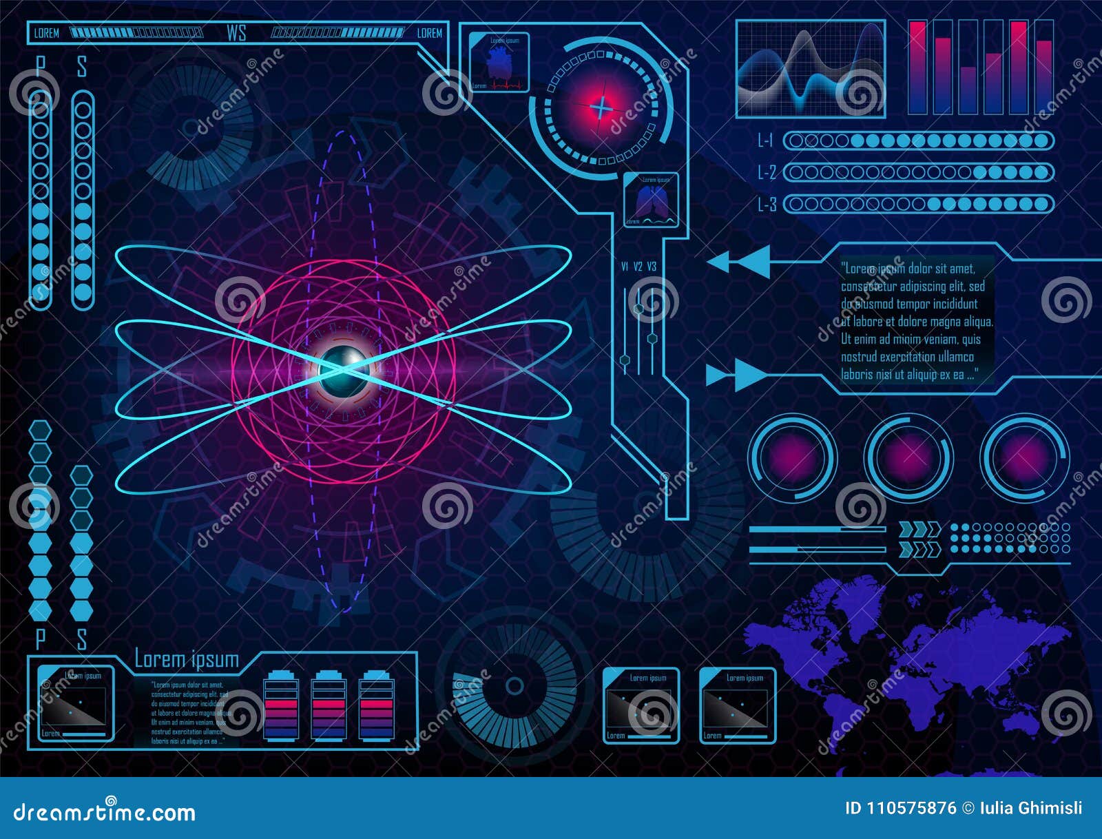 Futuristic Radar Atom User Interface. HUD Stock Vector - Illustration ...
