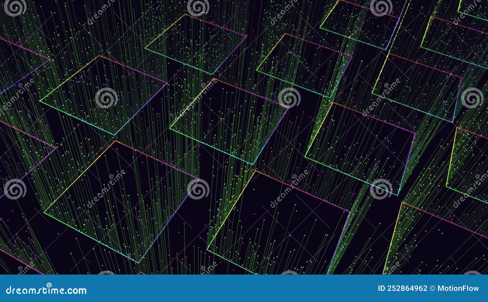 Futuristic Rainbow Squares Pattern with Small Motion Dots and Lines ...