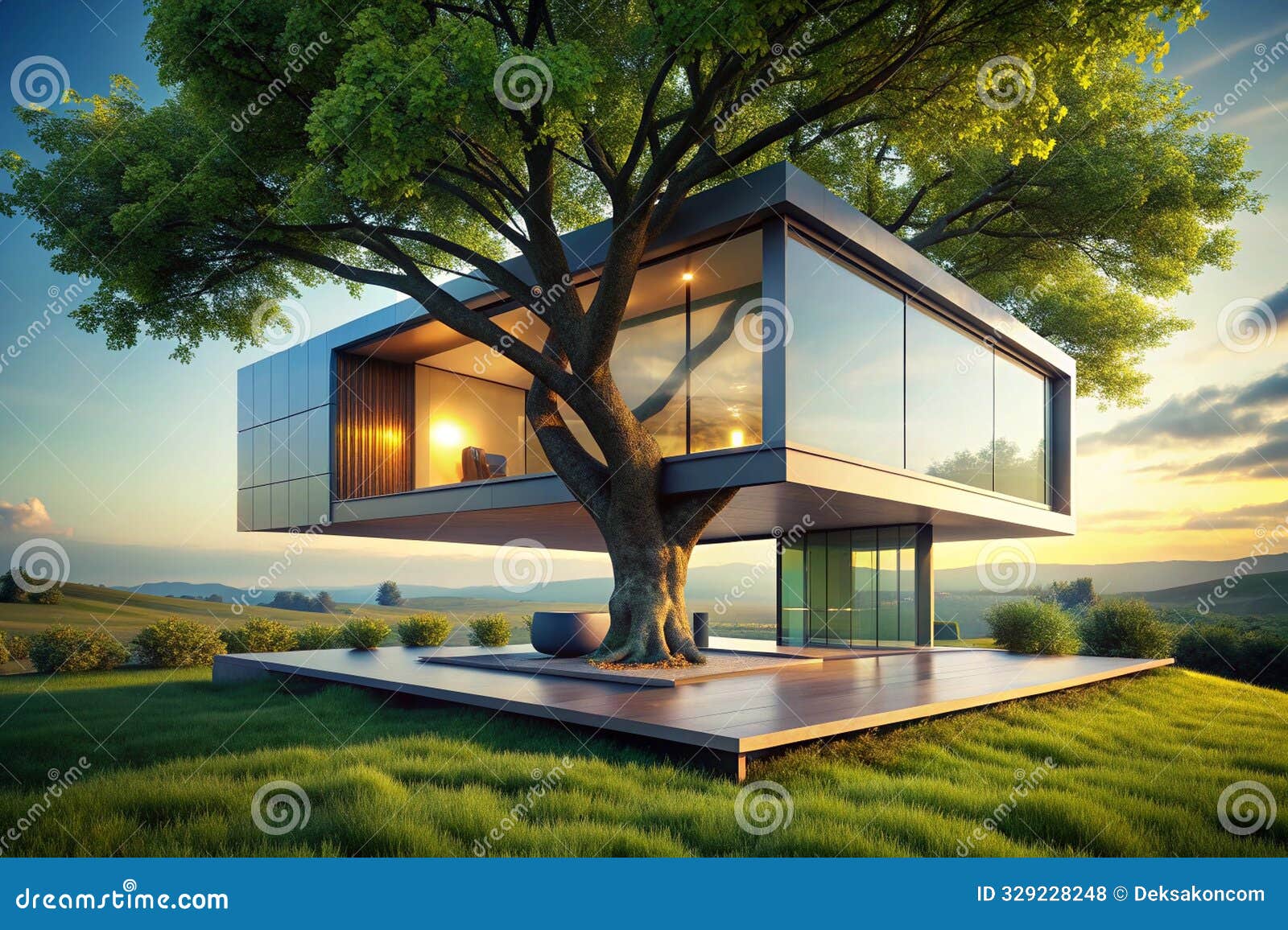 A Futuristic Rectangular House Under the Tree UHD Wallpaper Generative ...