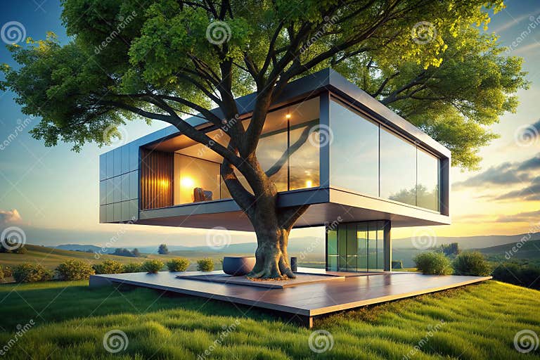 A Futuristic Rectangular House Under the Tree UHD Wallpaper Generative ...