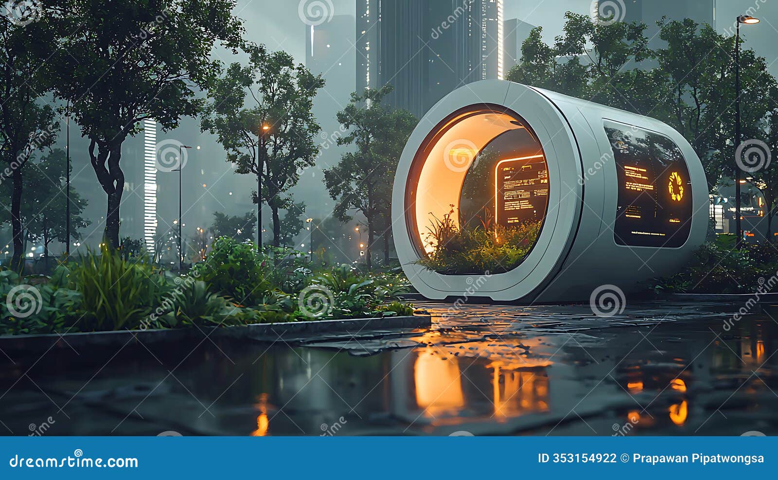Futuristic Recycling and Composting Hub Surrounded by Greenery ...