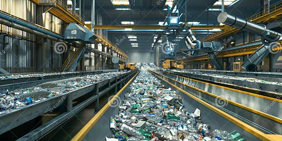 A Futuristic Recycling Facility with Robots Sorting through Waste ...