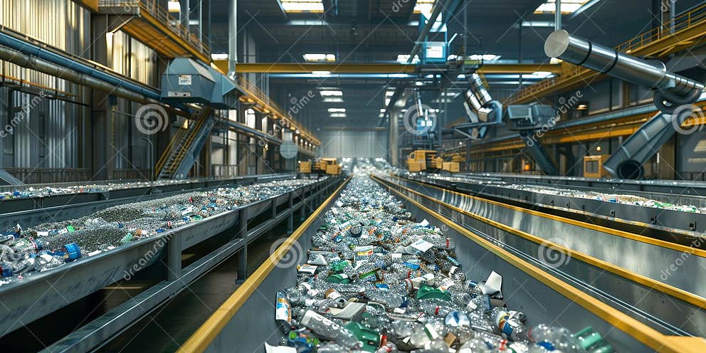 A Futuristic Recycling Facility with Robots Sorting through Waste ...