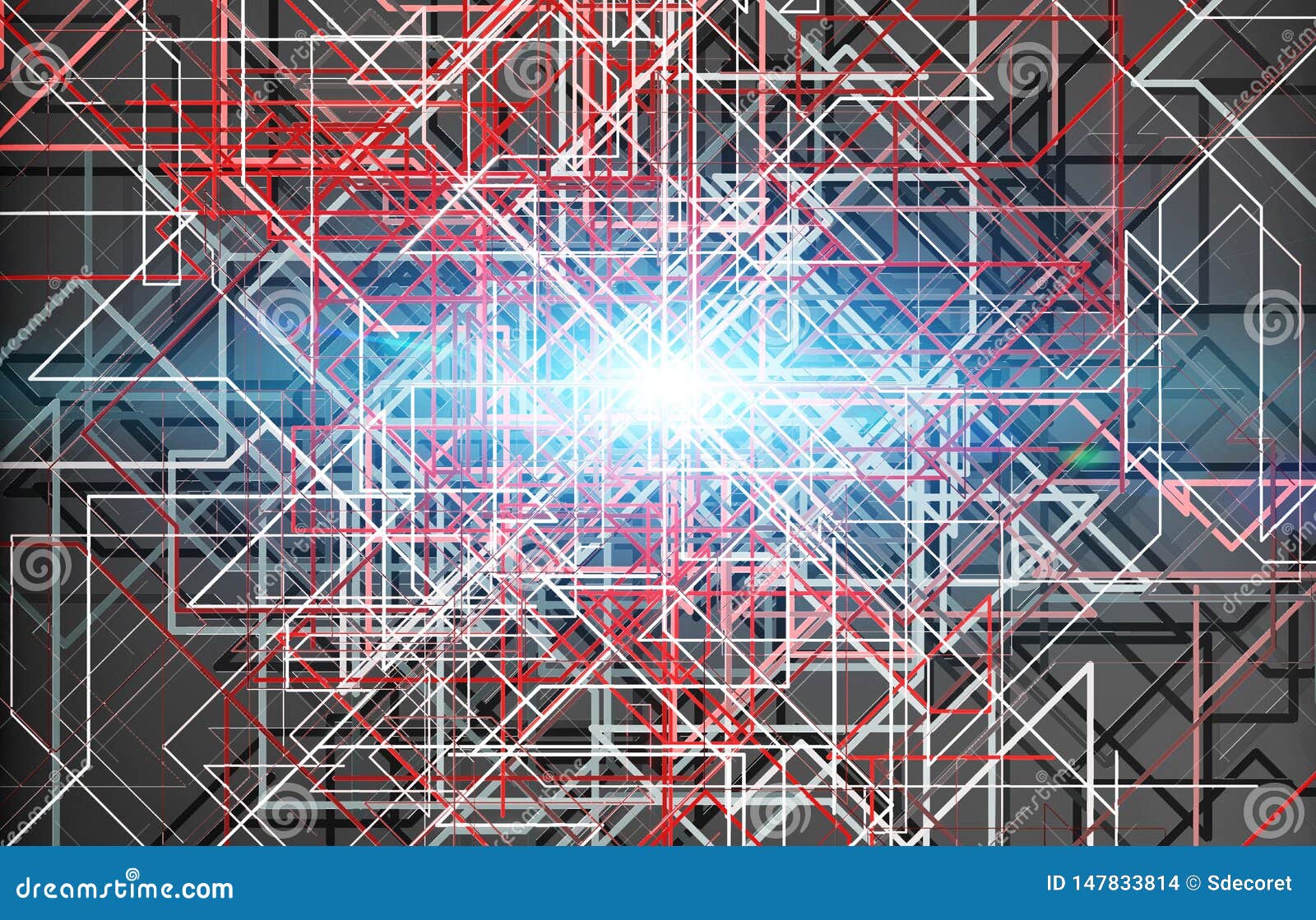 Futuristic Red and Blue Connection Background with Lines and Roads ...