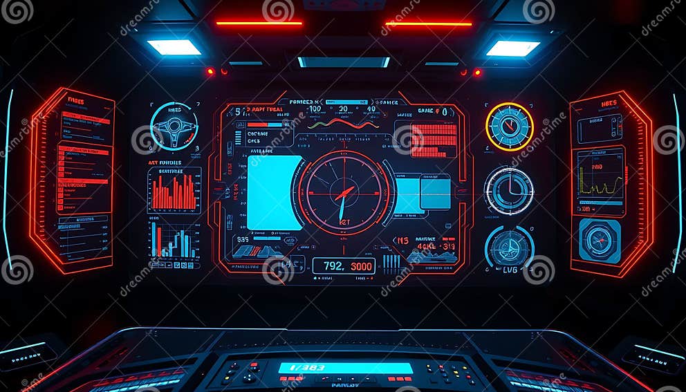 Futuristic Red Blue Control Panel Interface Digital Displays Stock ...