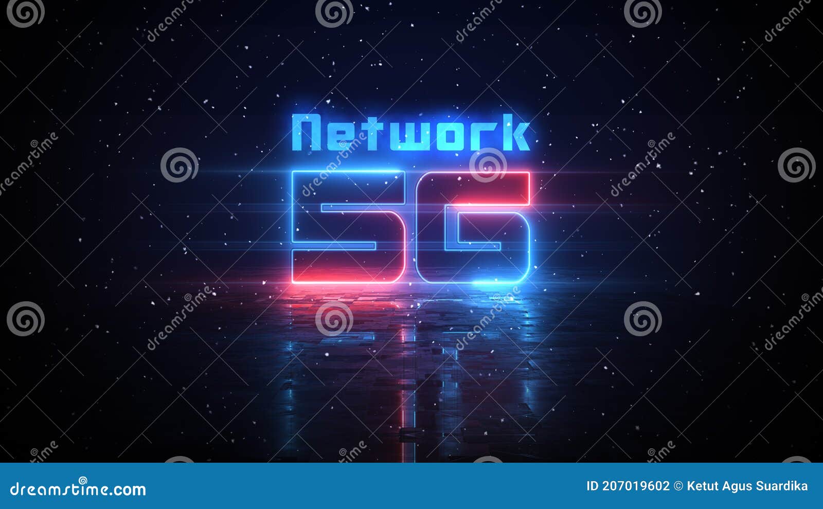 Futuristic Red and Blue 5G Network Text Lettering Neon Light with Floor ...