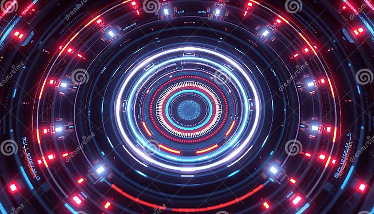 Futuristic Red Blue Neon Circular Tech Interface Design Stock ...