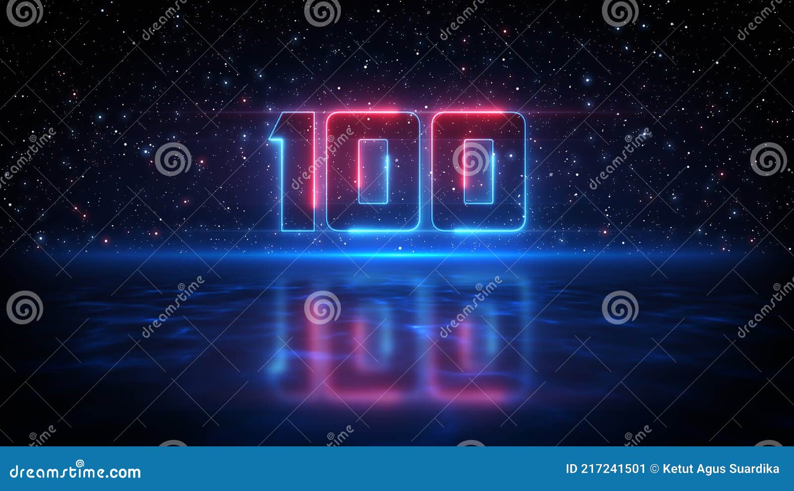 Futuristic Red and Blue Number 100 Display Neon Light on Dark Blue ...