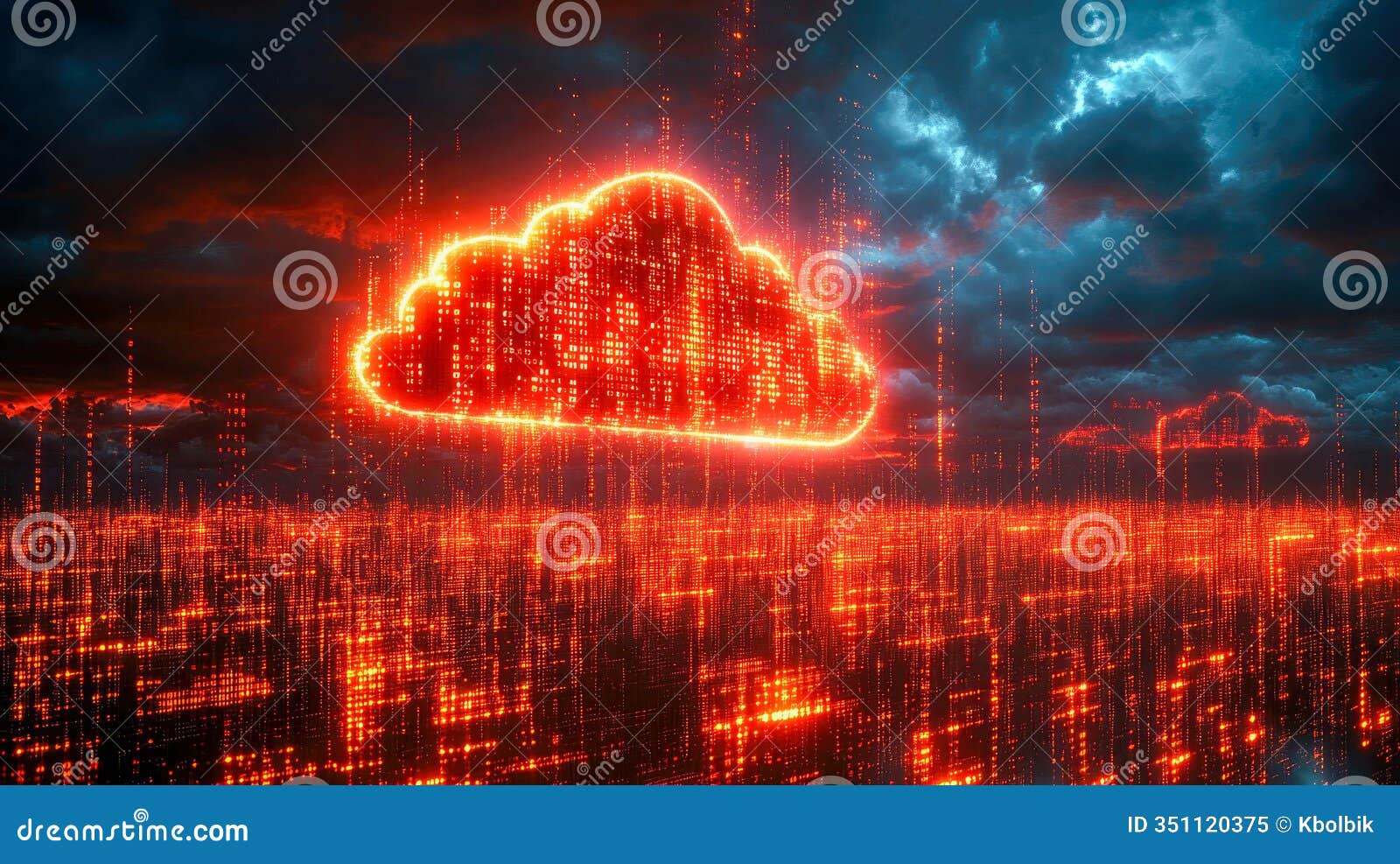 Futuristic Red Cloud Computing Data Visualization Set Against a Moody ...
