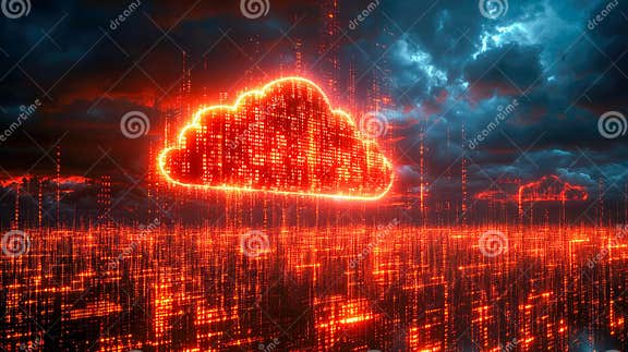 Futuristic Red Cloud Computing Data Visualization Set Against a Moody ...