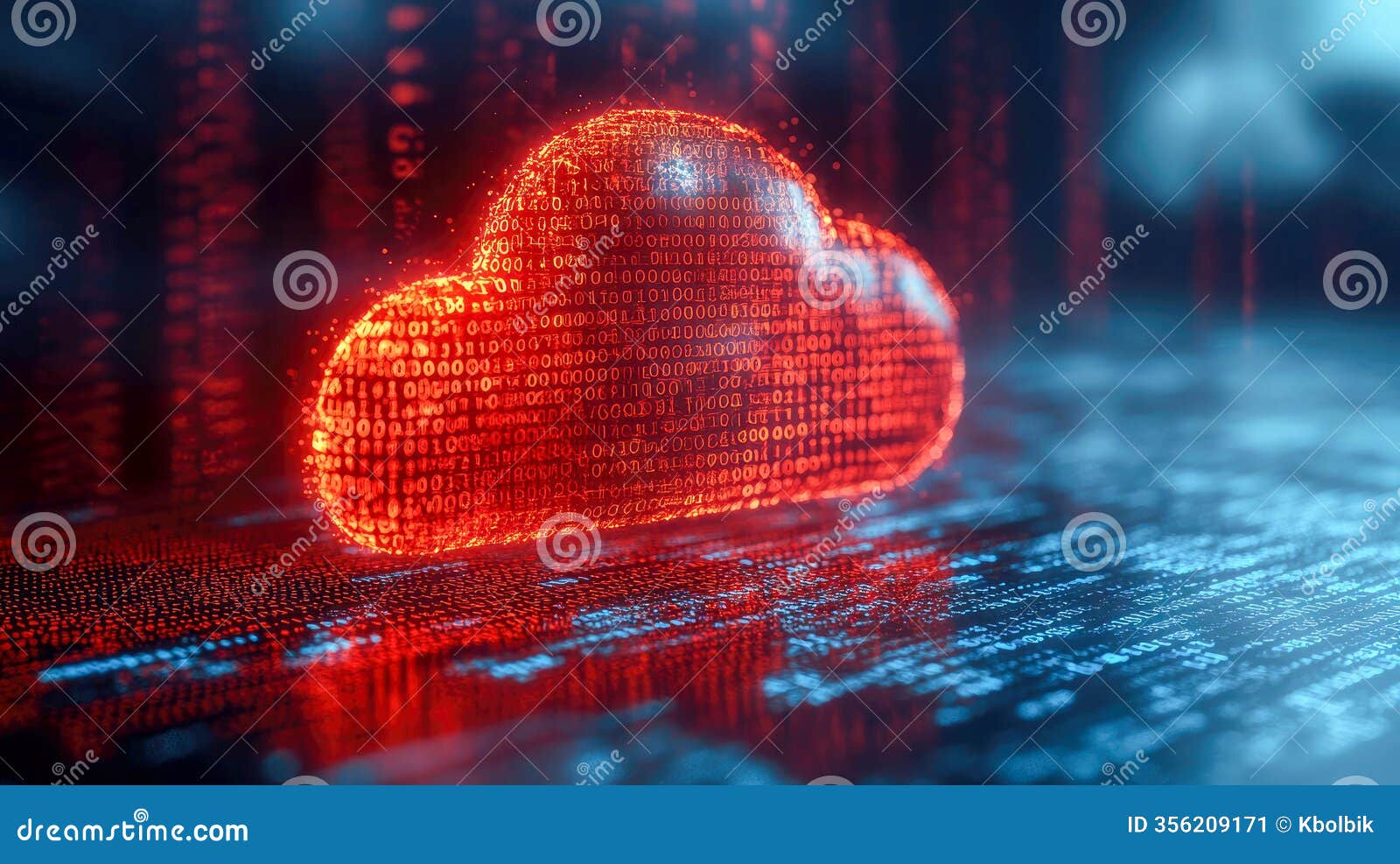 Futuristic Red Cloud Computing Data Visualization Set Against a Moody Digital Storm Background ...
