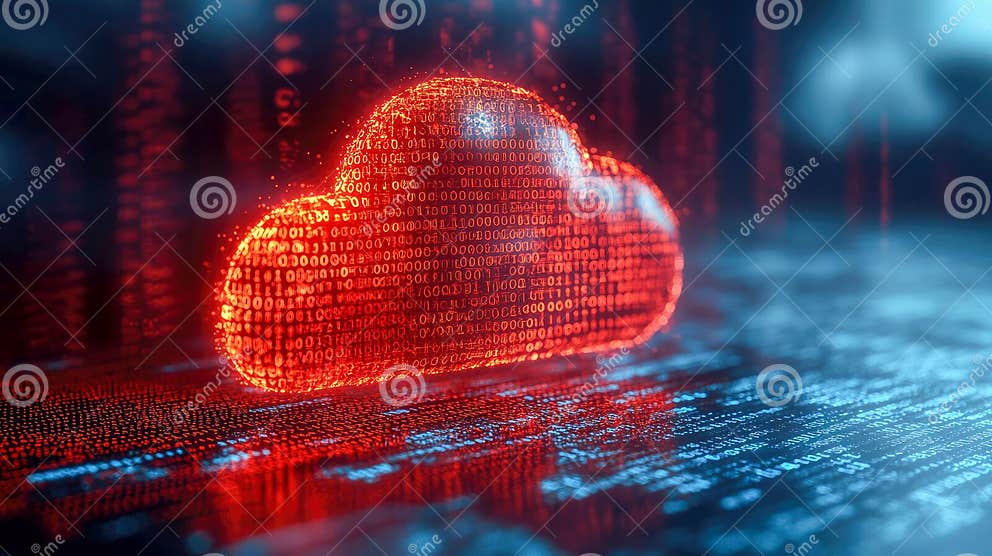 Futuristic Red Cloud Computing Data Visualization Set Against a Moody Digital Storm Background ...