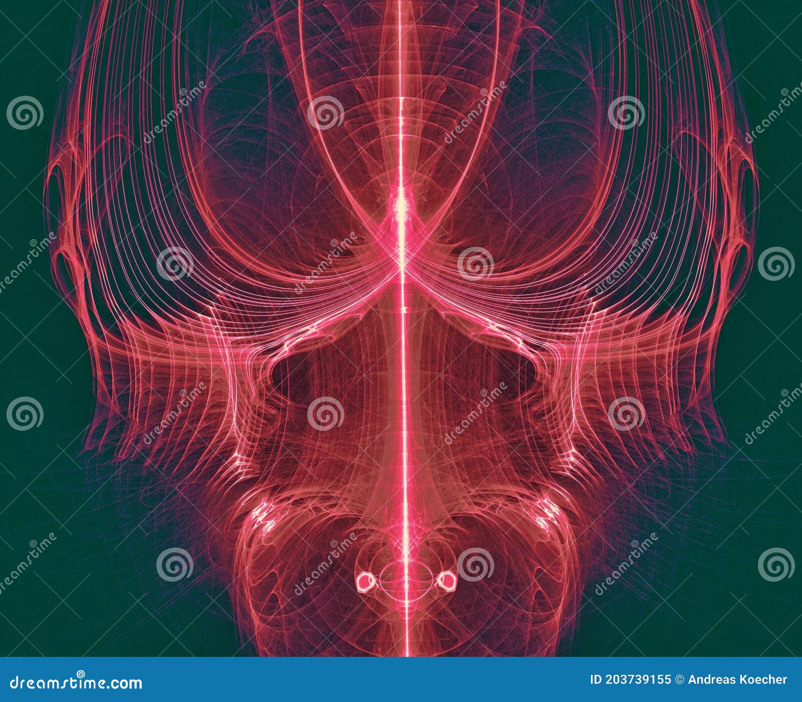 Futuristic Red 3D Sci Fi Alien Scull Close Up Stock Illustration ...