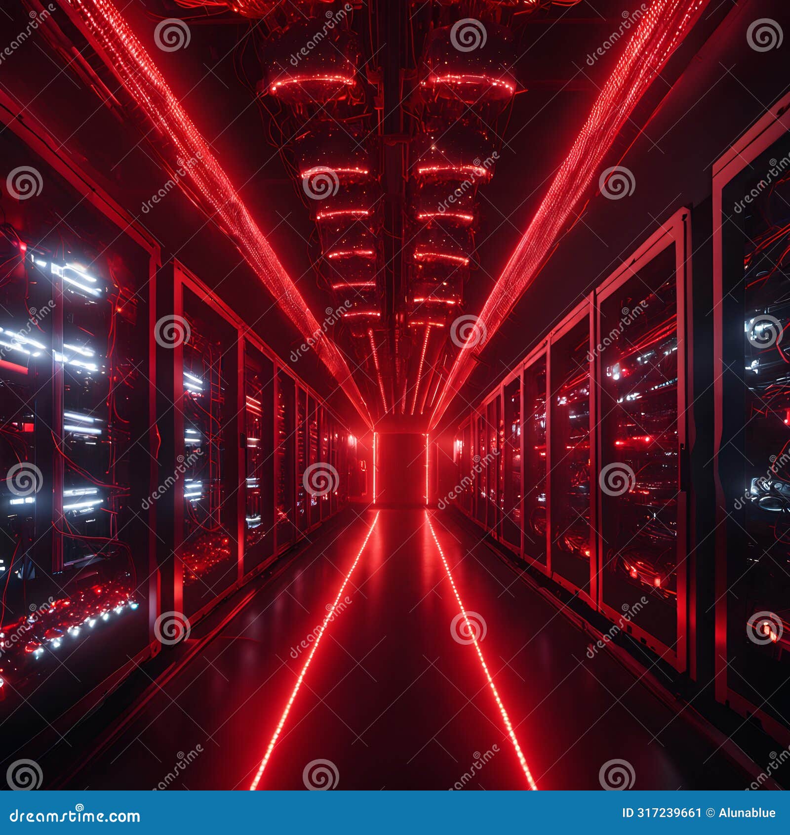 Futuristic Red-Lit Data Center with Glowing Servers Stock Image - Image ...