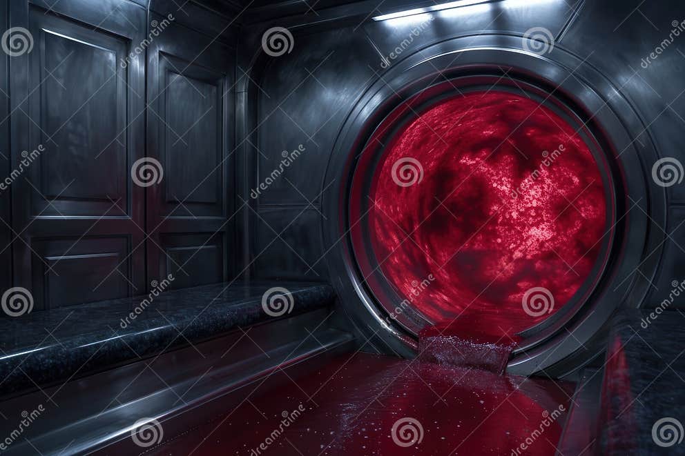Futuristic Red Portal in Dark Sci-fi Environment Stock Illustration ...