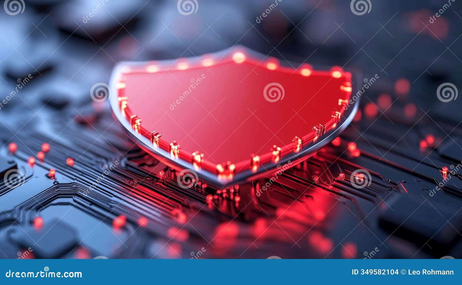 Futuristic Red Shield with Circuit Patterns on a Black Background ...
