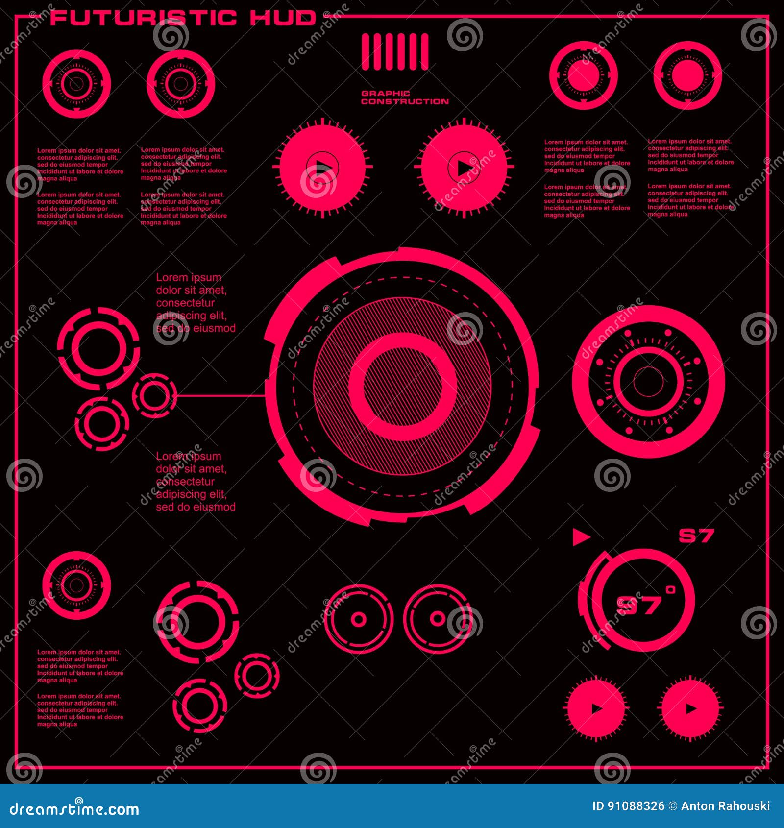 Futuristic Red Virtual Graphic Touch User Interface Stock Illustration ...