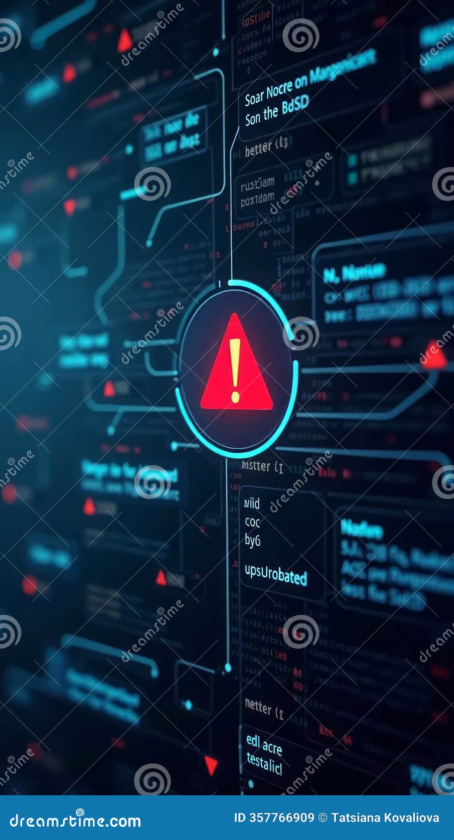 Futuristic Red Warning Sign on a Dark Background Stock Illustration ...