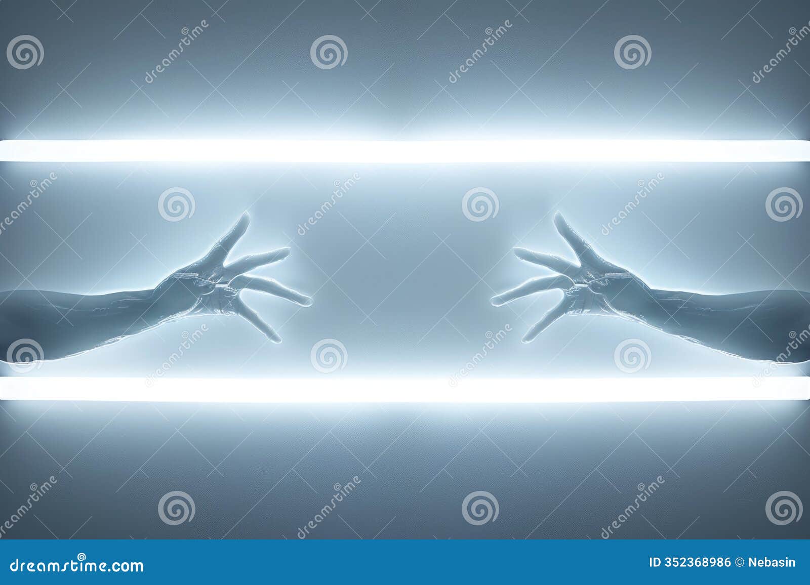 Futuristic Reflection of Two Hands in Parallel Light Beam Stock Photo ...