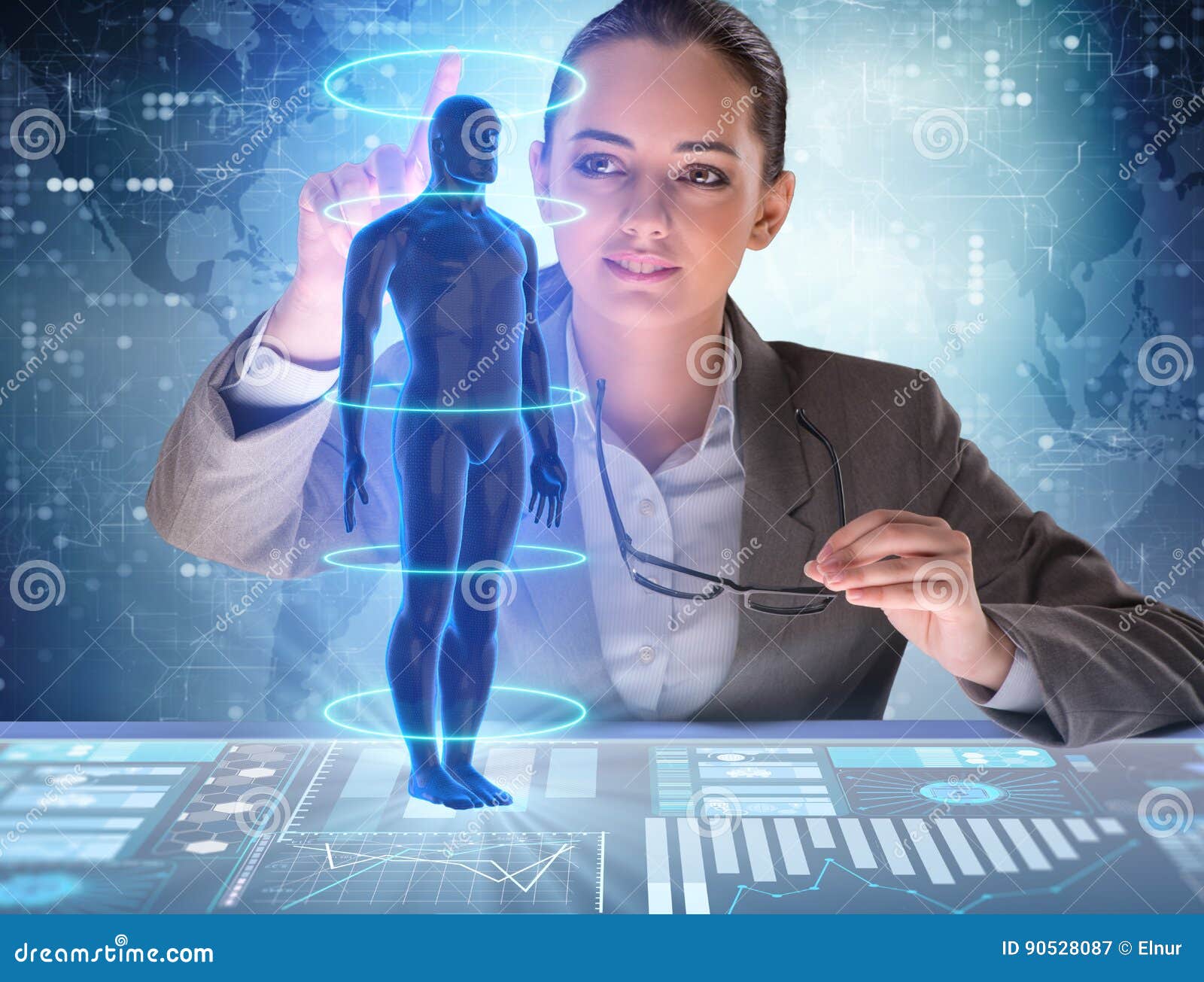 The Futuristic Remote Diagnostics Concept with Businesswoman Stock ...