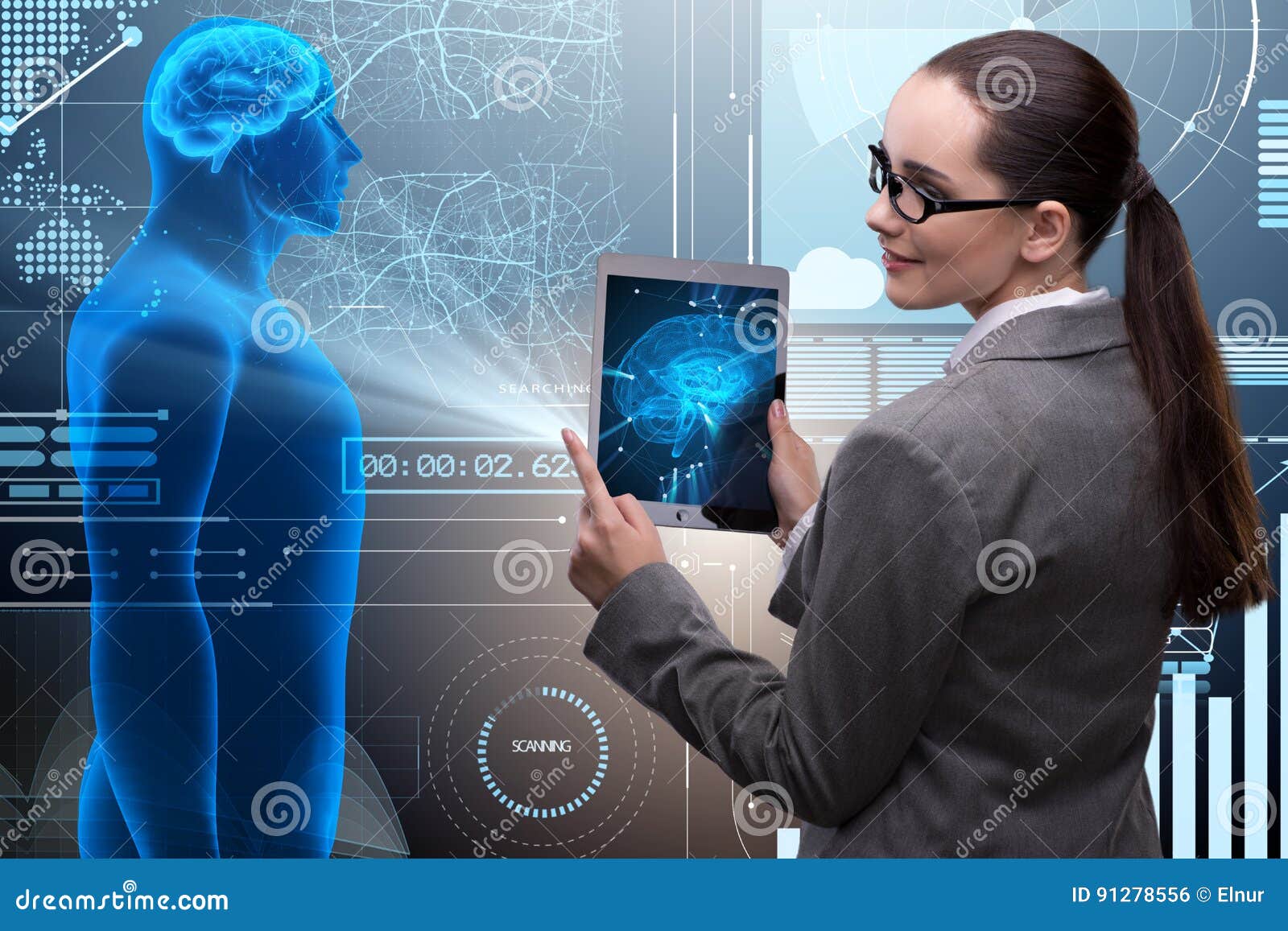 The Futuristic Remote Diagnostics Concept with Businesswoman Stock ...