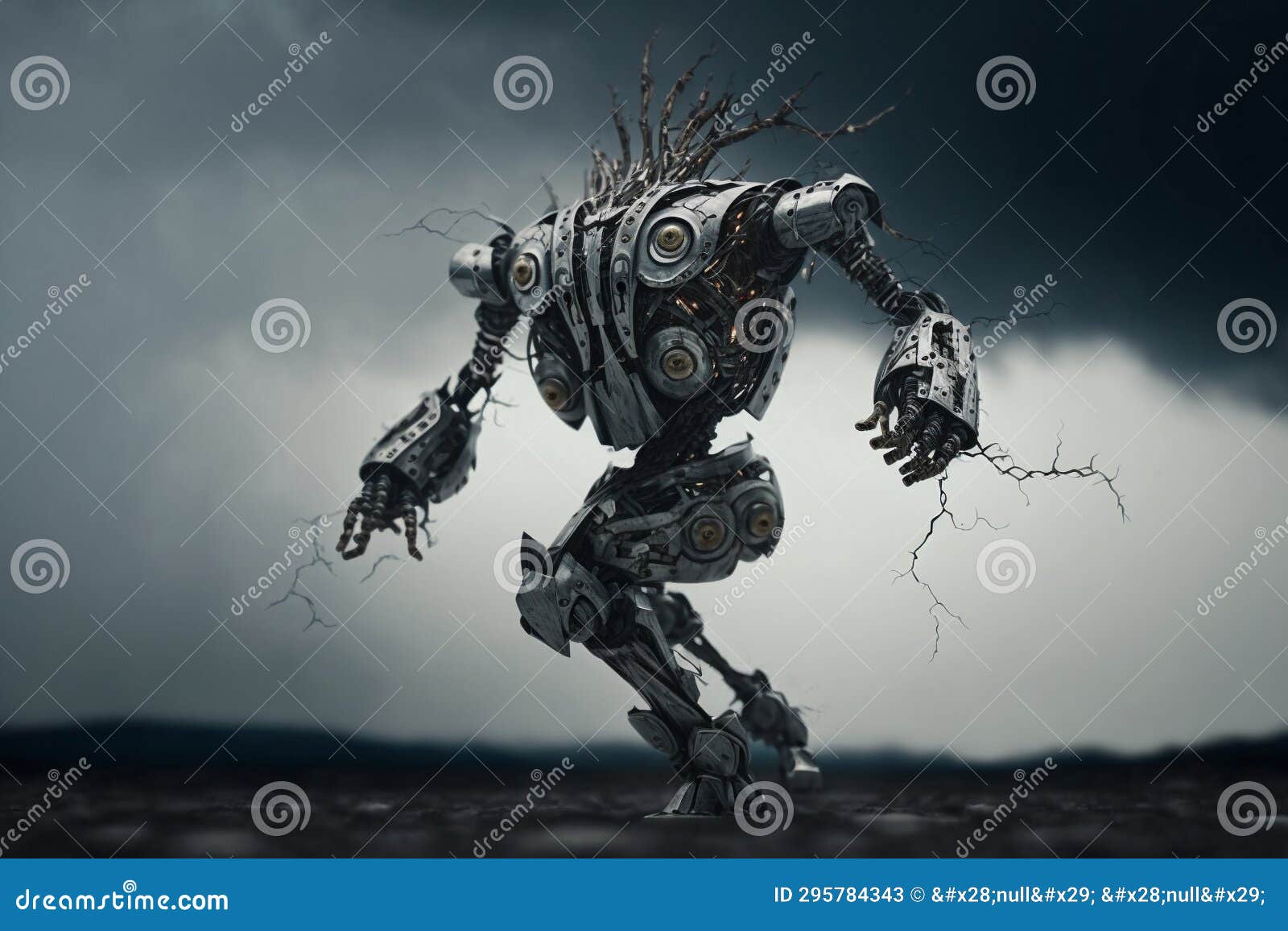 Futuristic Render of Cyborg Robotic Man with Fists in the Air Ready To ...