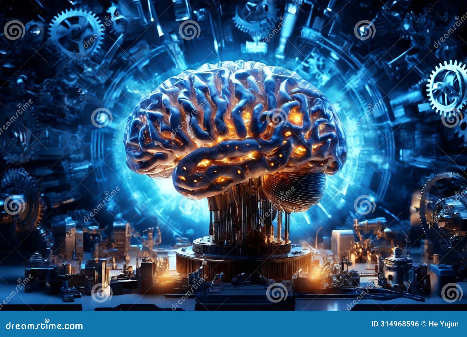 Mechanized Mind: Stylized Futuristic Brain in a Broad Technological ...