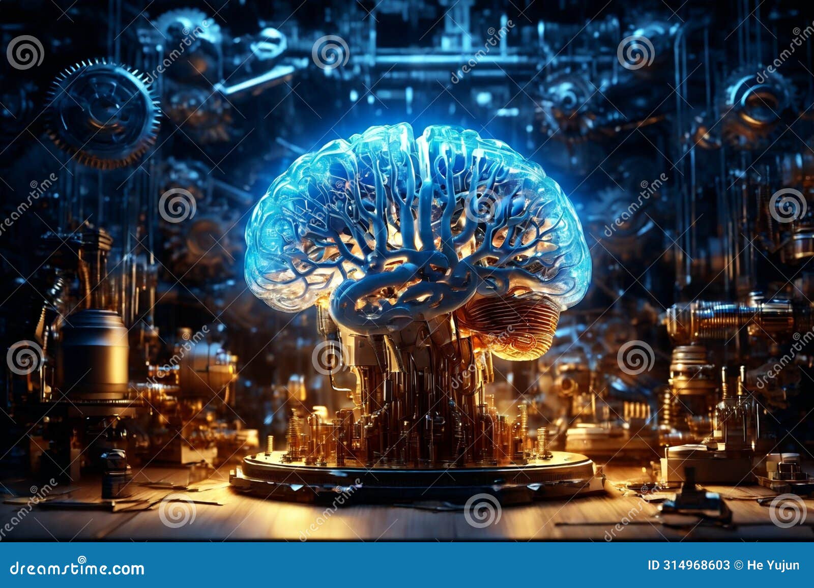Mechanized Mind: Stylized Futuristic Brain in a Broad Technological ...