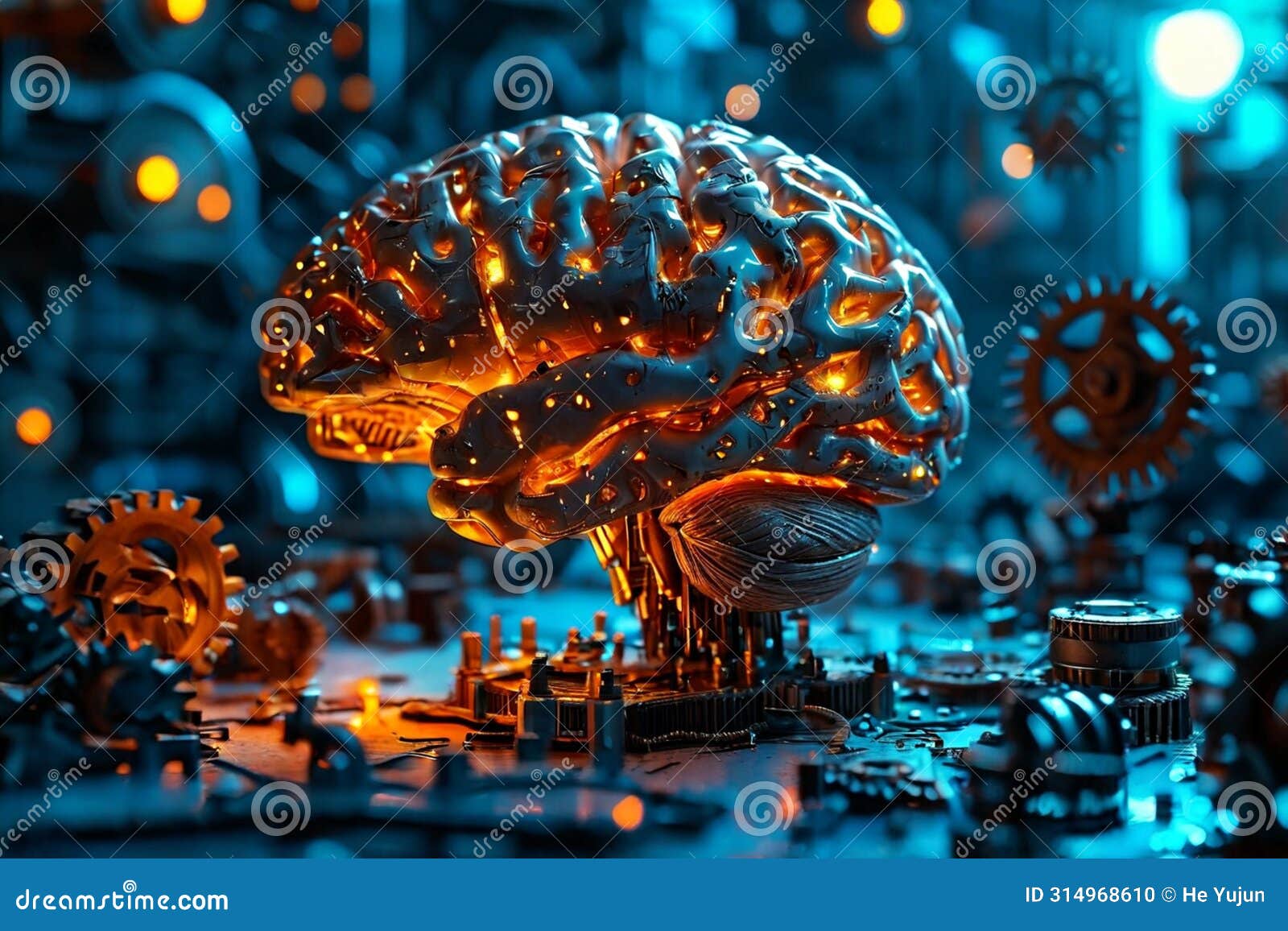 Mechanized Mind: Stylized Futuristic Brain in a Broad Technological ...